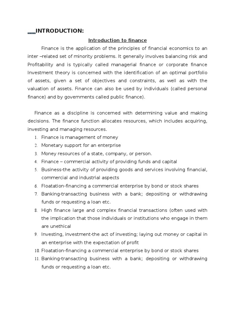 Introduction To Finance | PDF | Securities (Finance) | Financial Markets