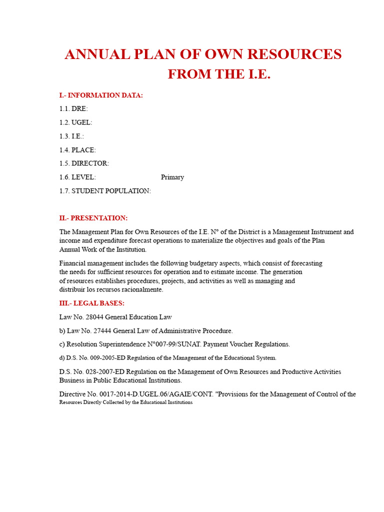 Annual Plan of Own Resources of The Institution | PDF | Expense | Budget