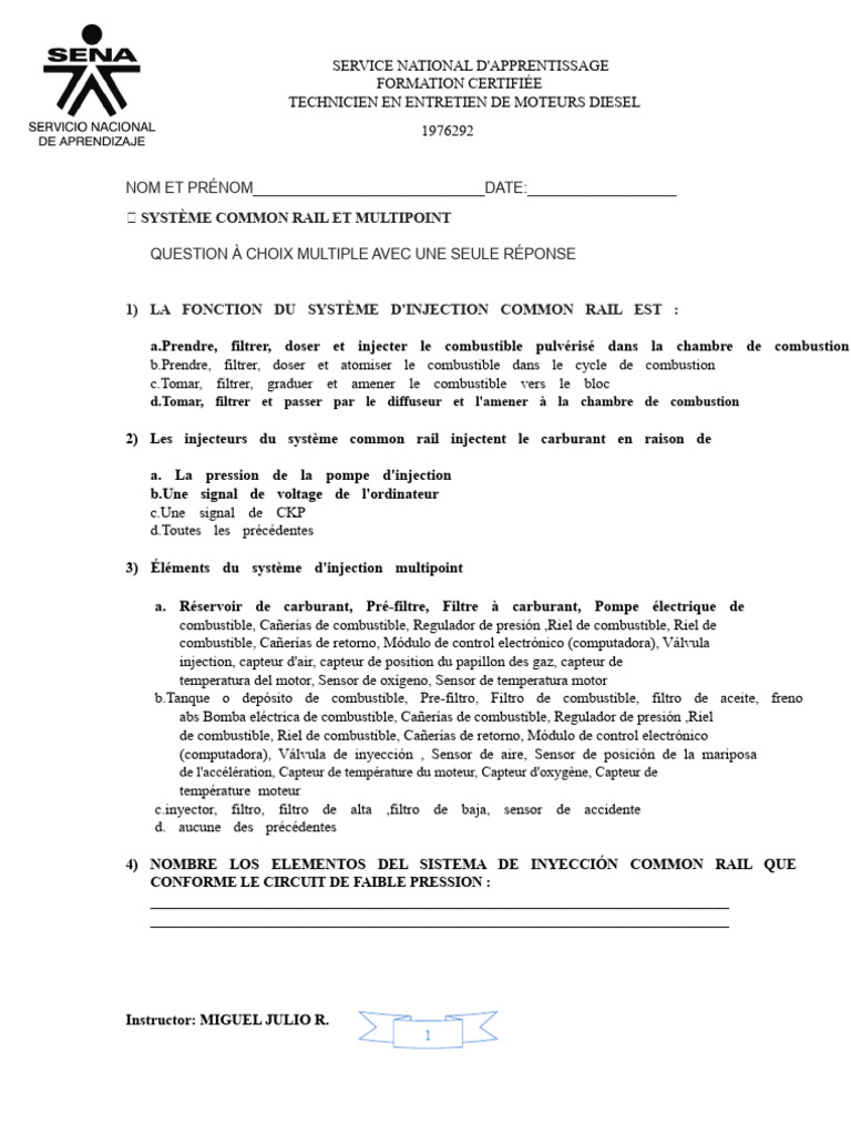 Formation Technicien Moteurs Diesel | PDF | Injection (moteur) | Pièces ...
