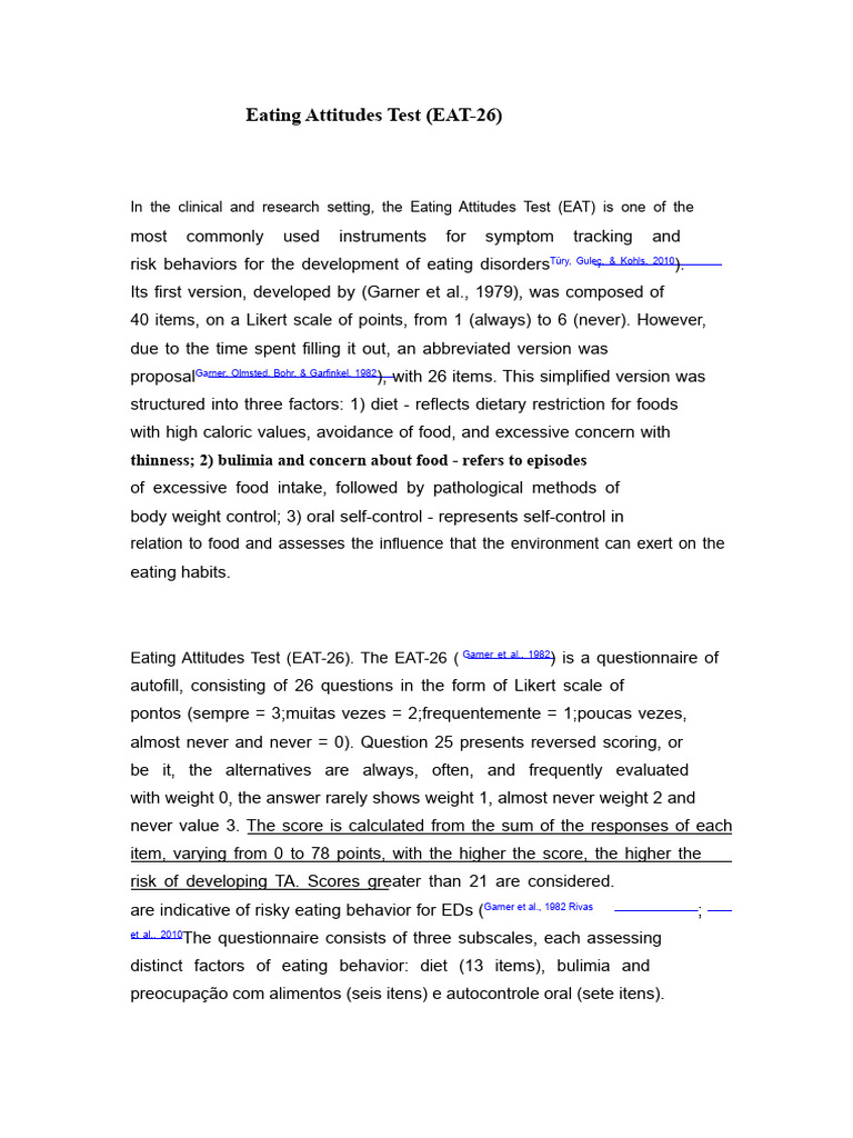 Eating Attitudes Test (EAT-26) | PDF | Eating Disorder | Bulimia Nervosa