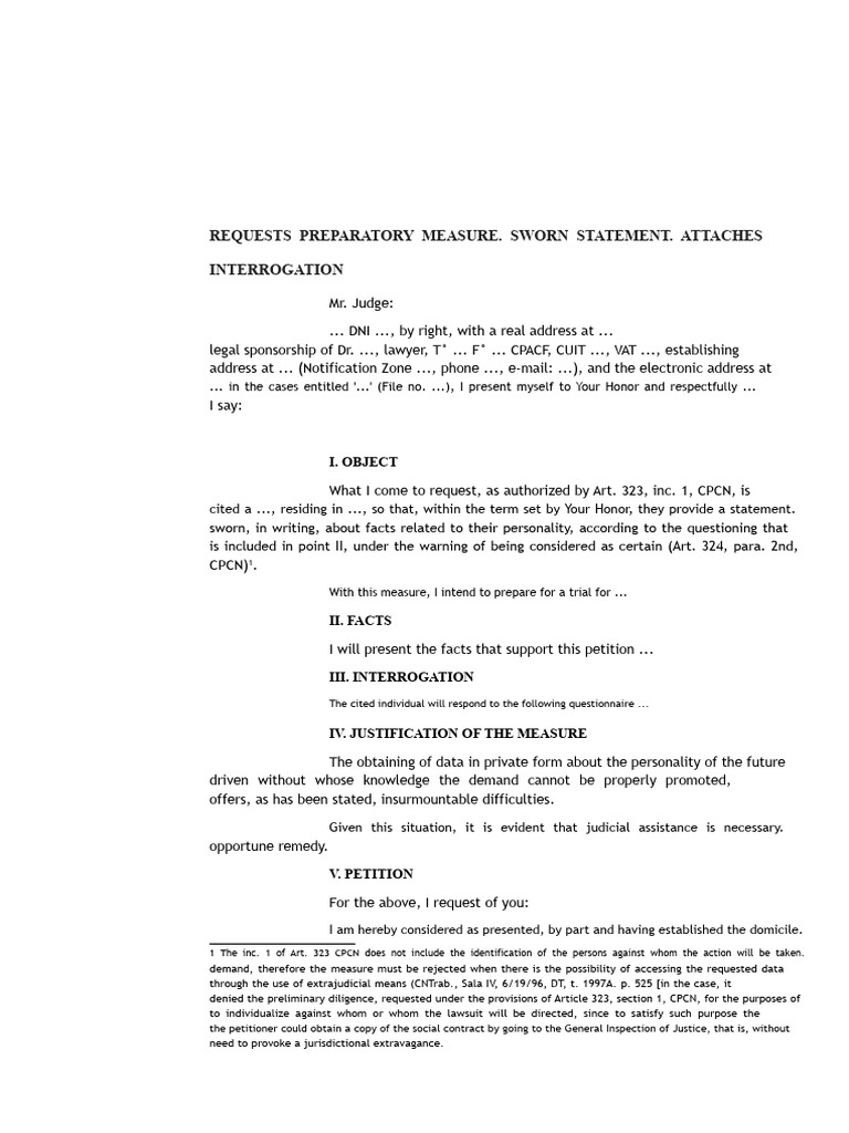 089) Requests Preliminary Measure. Affidavit. Attaches Interrogatory ...