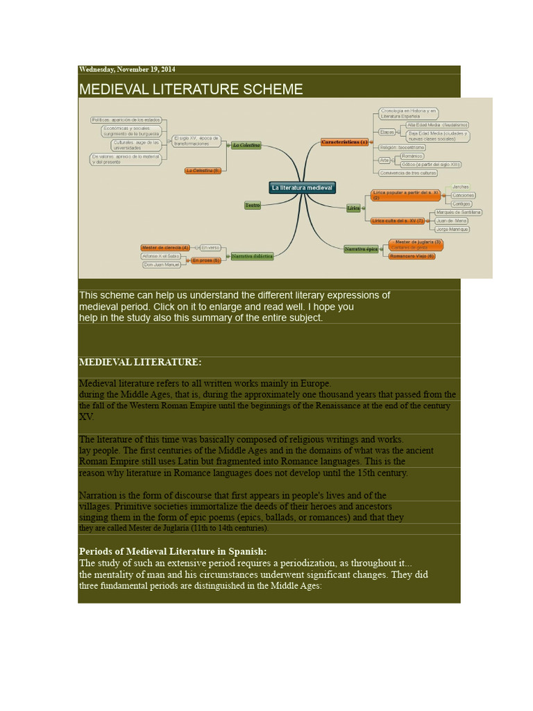 Medieval Literature Chart | PDF | Medieval Literature | Epic Poetry