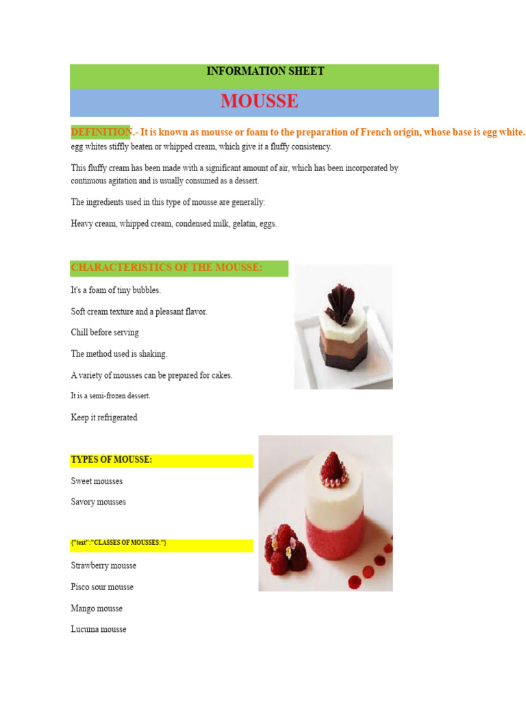 Information Sheet Mousse PDF | PDF | Whipped Cream | Cream