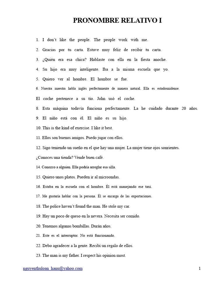 Ejercicios de Pronombres Relativos | PDF