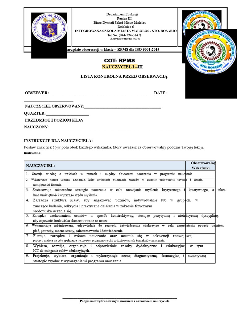 COT FORMS Wykwalifikowani Nauczyciele TI TIII | PDF