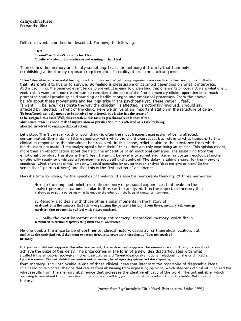 Fernando Ulloa Structures of Delay PDF | PDF | Psychoanalysis | Feeling
