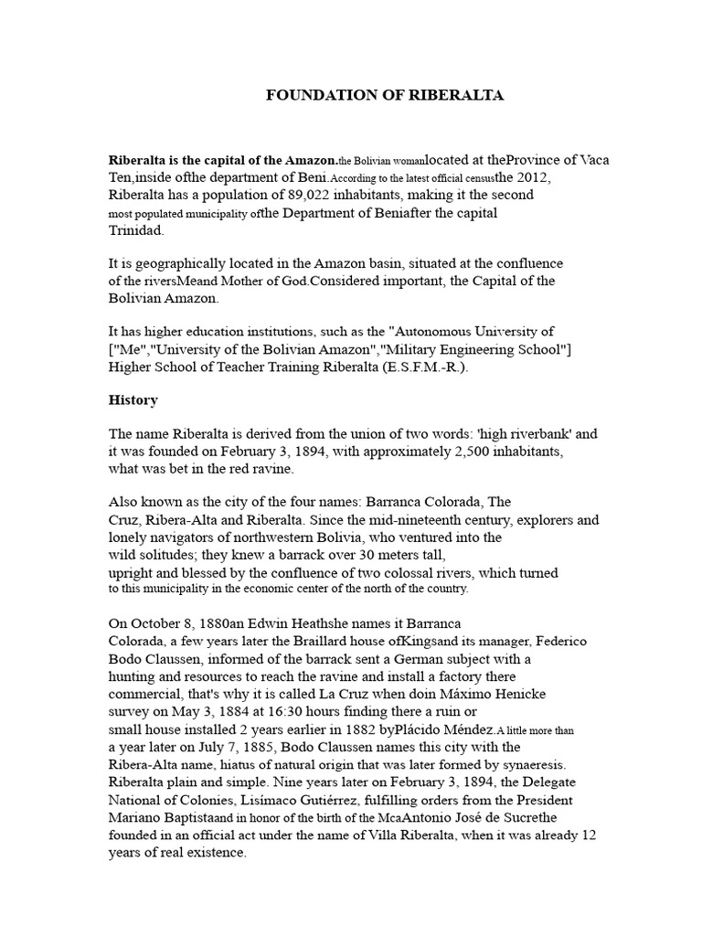 Foundation of Riberalta | PDF
