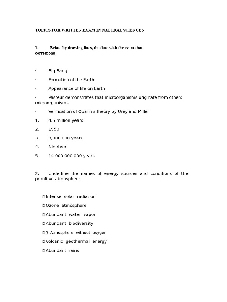 Natural Sciences Exam Topics Guide | PDF | Plate Tectonics | Physical ...