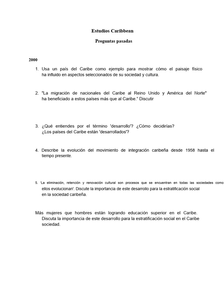 Preguntas de Pasado de Estudios Caribeños | PDF | Sociedad | caribe