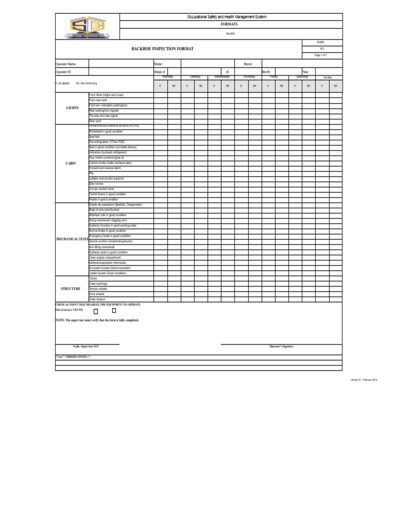 Backhoe Inspection | PDF | Vehicles | Transport