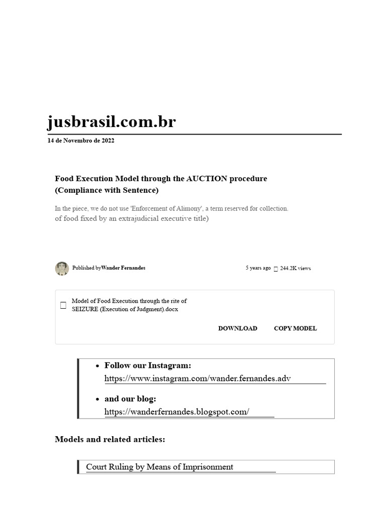 Food Execution Model by The Pledge Procedure | PDF | Judgment (Law ...