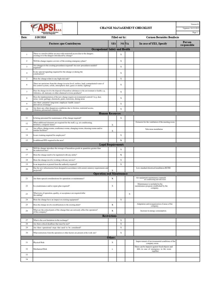 Change Management Checklist Template | PDF | Water Pollution | Smoke