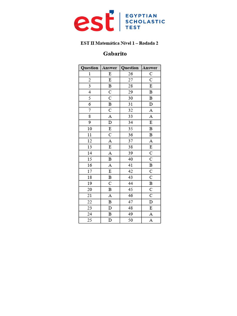 EST II - Nível de Matemática 1 - Dezembro de 2020 - AK | PDF