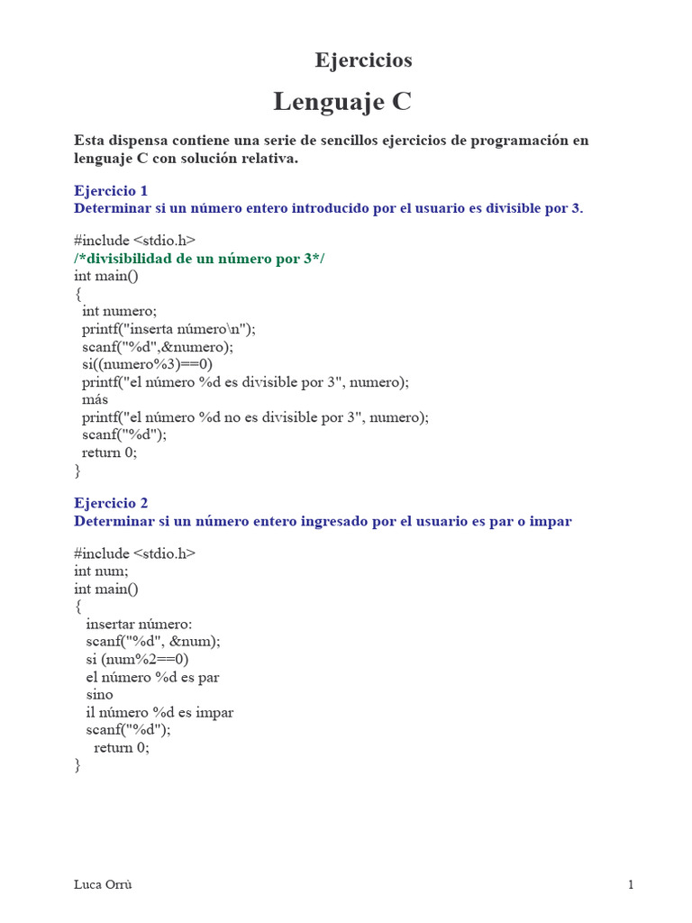 ejercicios - Lenguaje C | PDF | C (lenguaje de programación) | Informática
