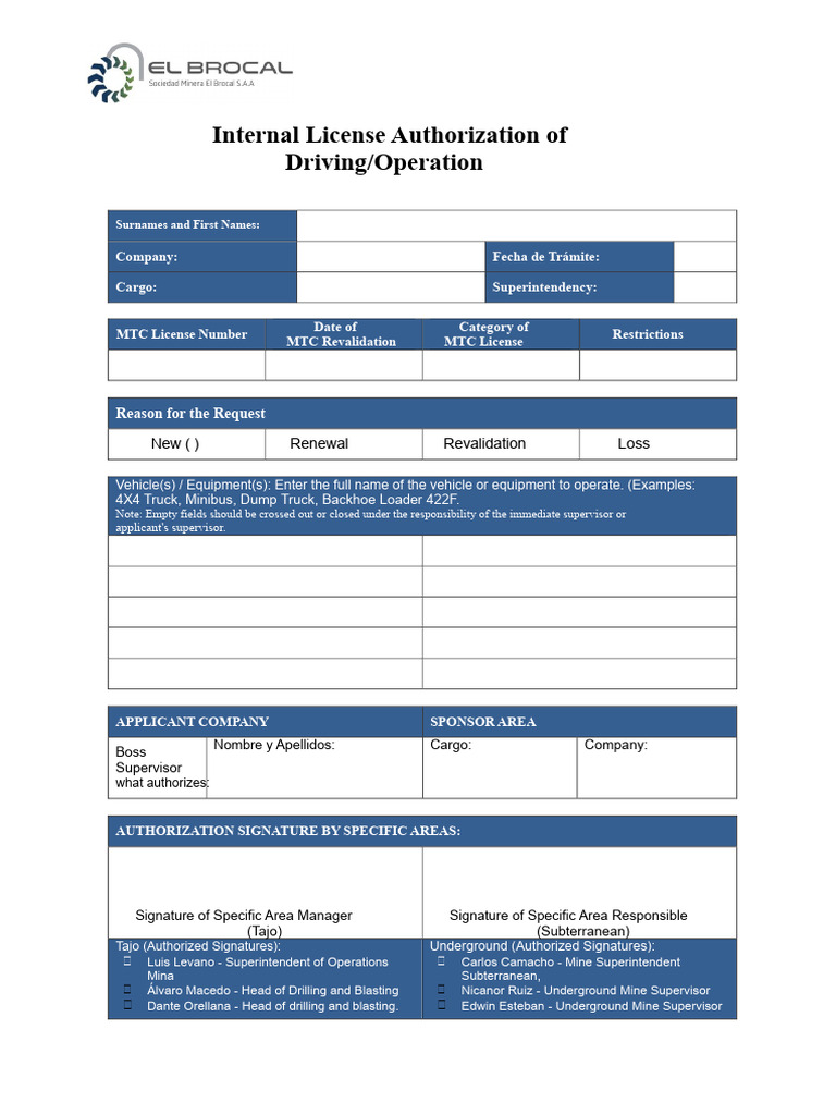 Annex 1 - Authorization of Internal Driving License - Operation | PDF