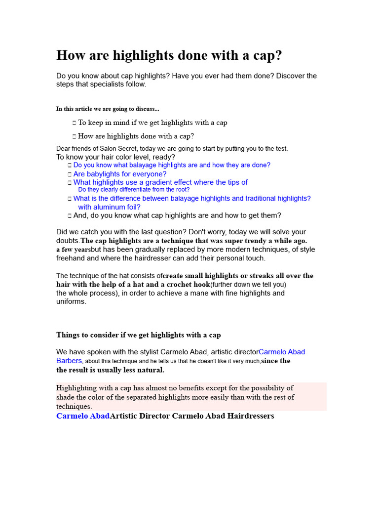 How to Achieve Cap Highlights | PDF | Hairdresser | Human Hair