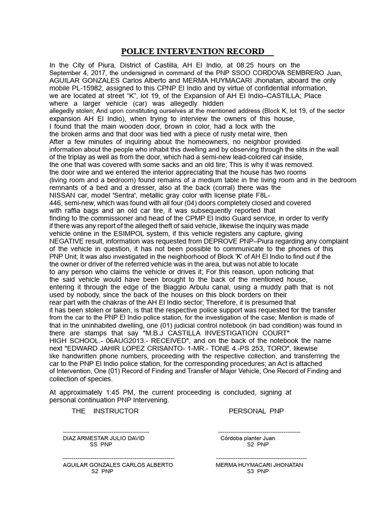 Police Intervention Report - Recovered Motorcycle | PDF