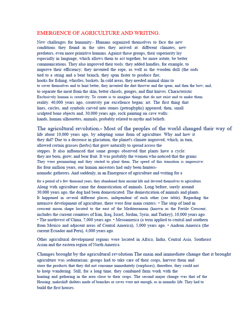Rise of Agriculture and Writing | PDF | Agriculture | Writing