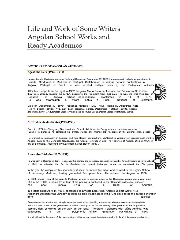 Life and Work of Some Angolan Writers Ready School and Academic Papers ...