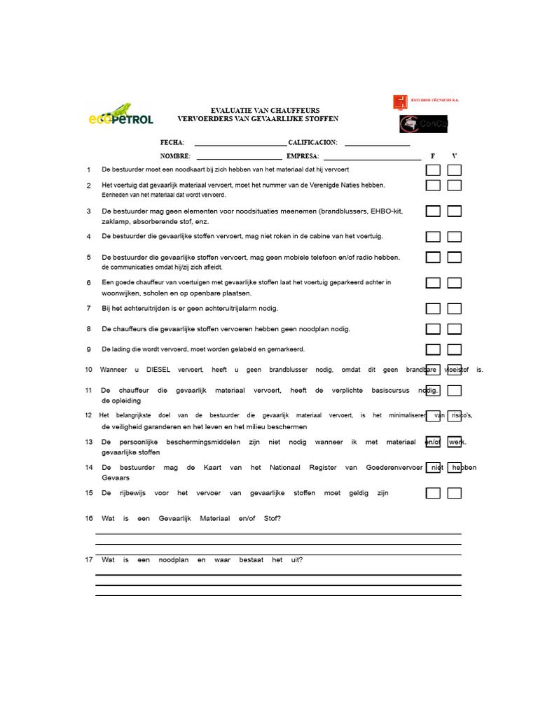 Evaluatie Van Kipper Chauffeurs | PDF