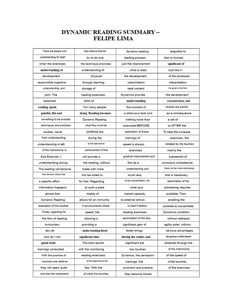Summary of Speed Reading in Table | PDF | Speed Reading | Cognitive ...