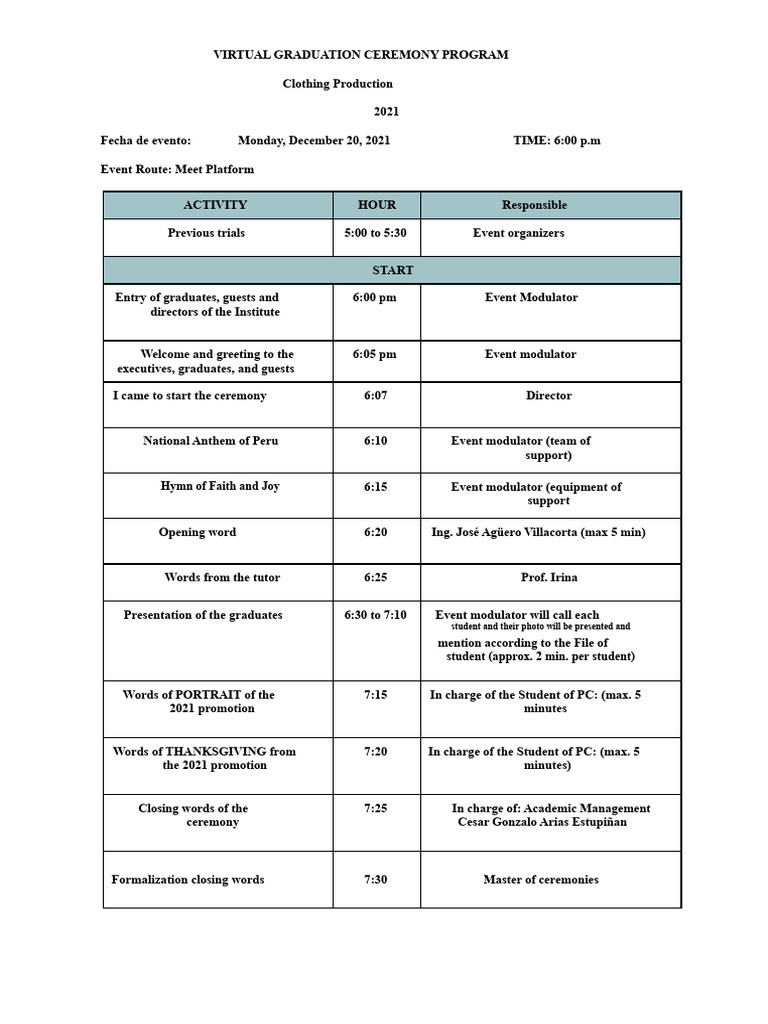 Virtual Graduation Ceremony Program | PDF