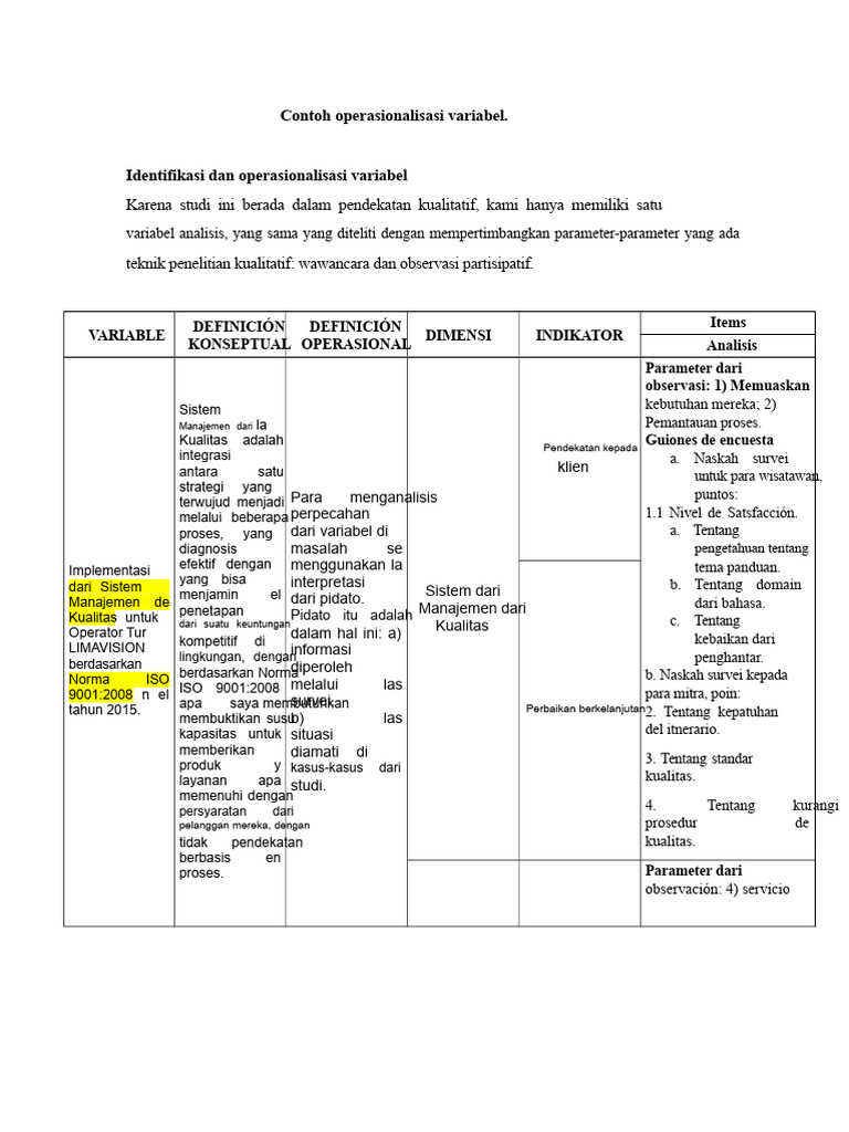 Operasionalisasi Variabel dalam Penelitian Kualitatif | PDF