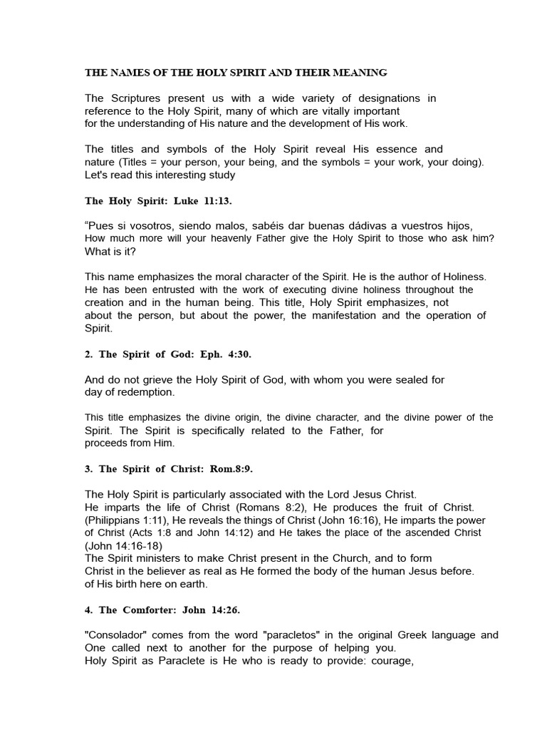 Names of the Holy Spirit Explained | PDF | Holy Spirit | God