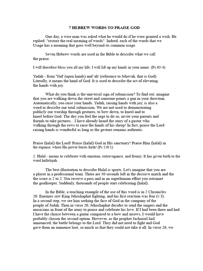 7 Hebrew Words To Praise God | PDF | Religious Belief And Doctrine ...