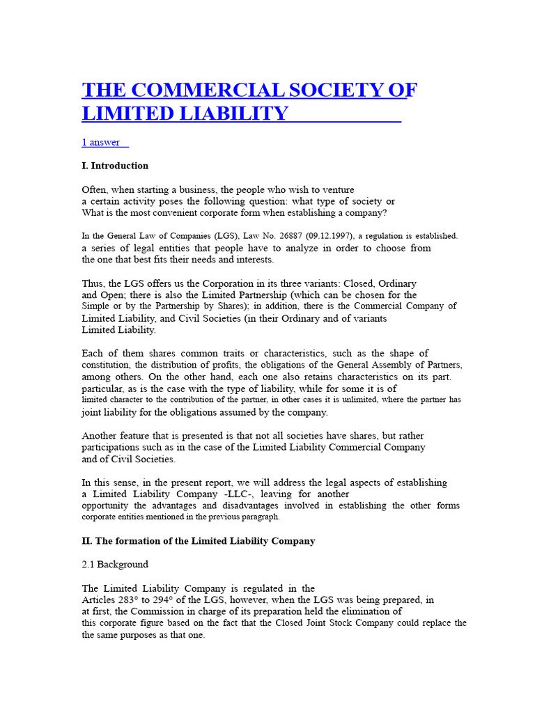 The Limited Liability Company | PDF | Limited Liability Company ...