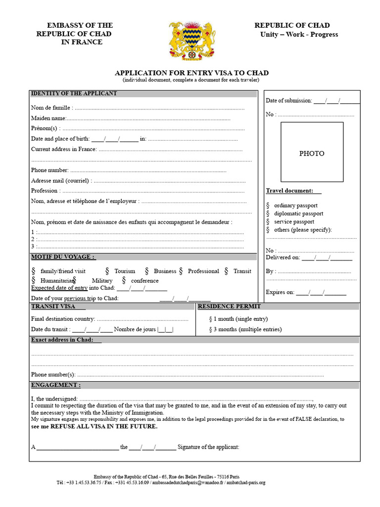Chad Visa Application Form Guide | PDF | Travel Visa | Passport