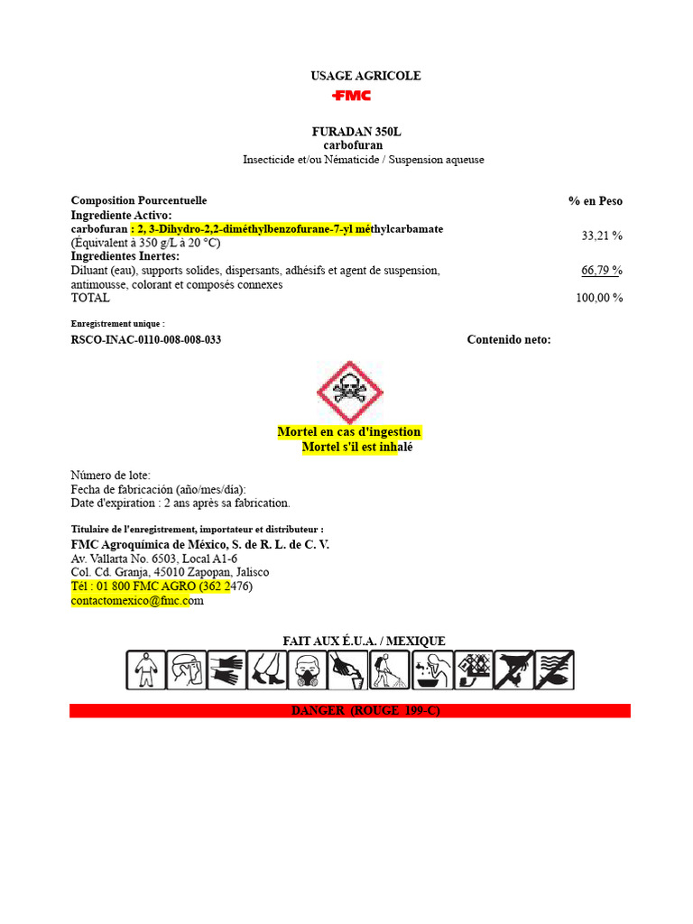 Insecticide Furadan 350L : Utilisation et Précautions | PDF | Pesticide ...