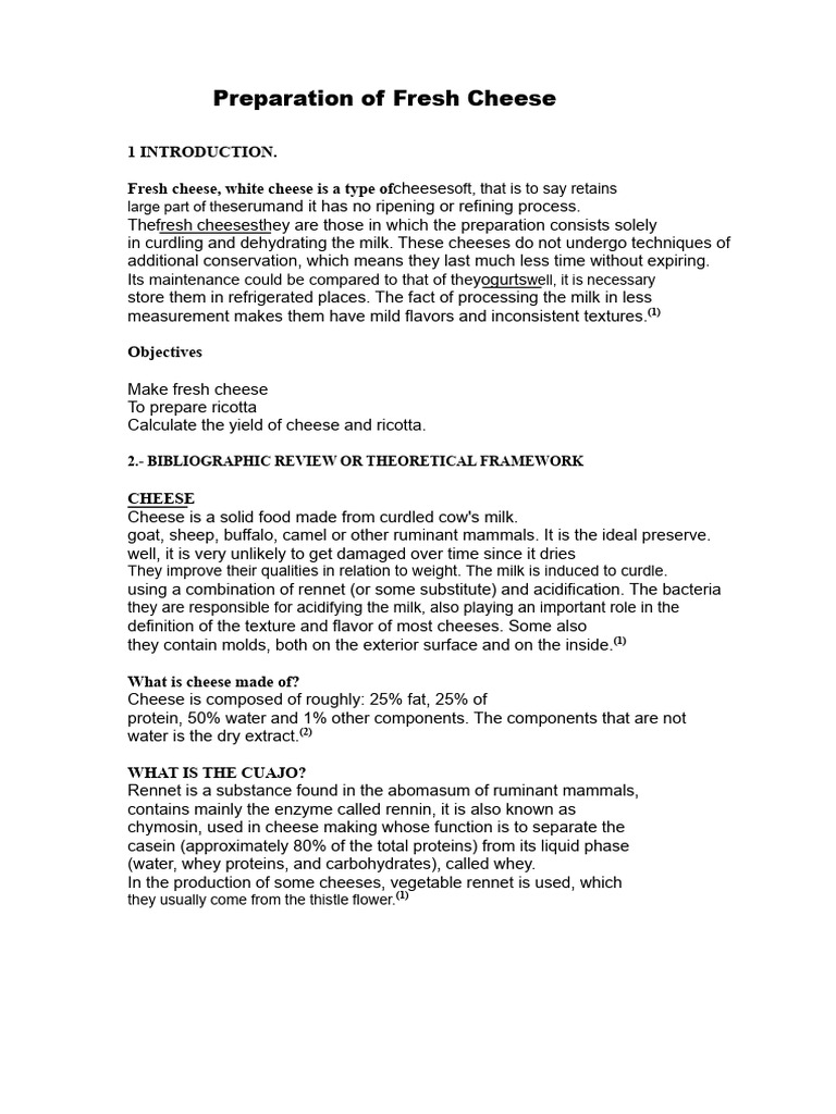 Preparation of Fresh Cheese | PDF | Cheese | Cheesemaking