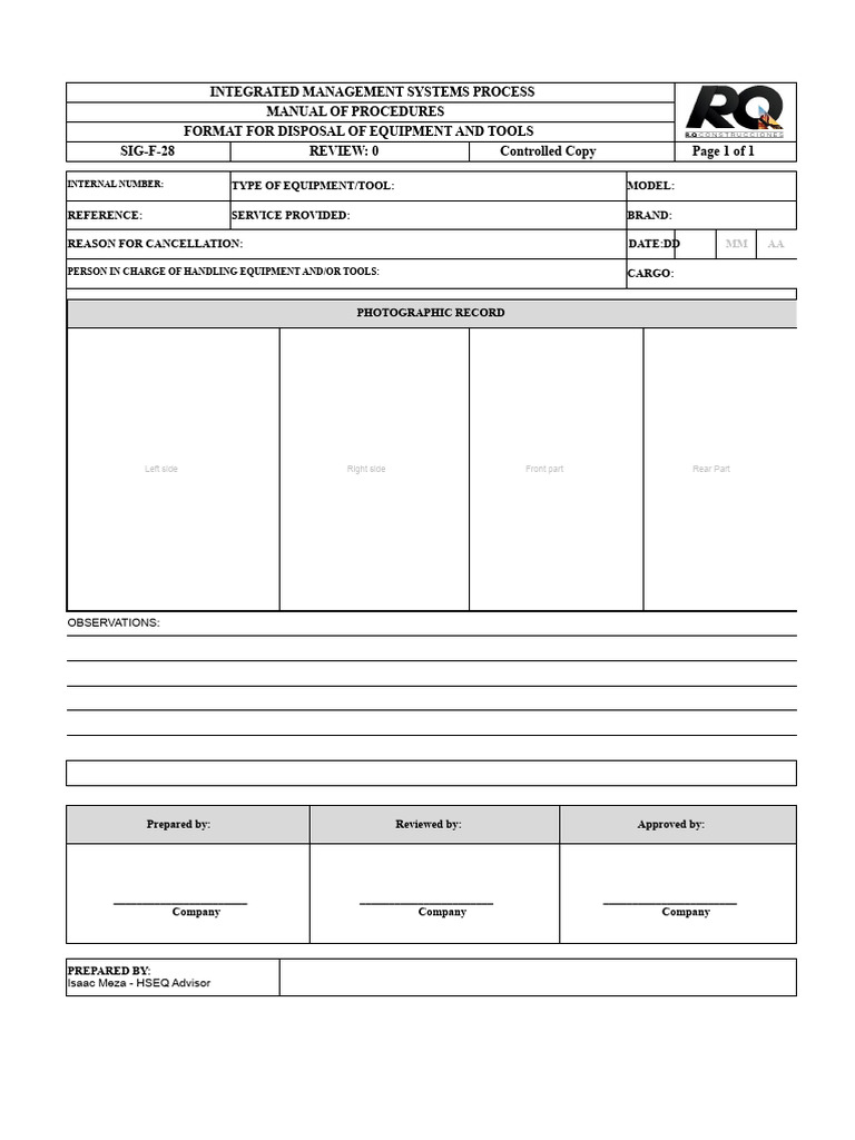 SIG-F-28 Format To Decommission Equipment - Rev.2 | PDF