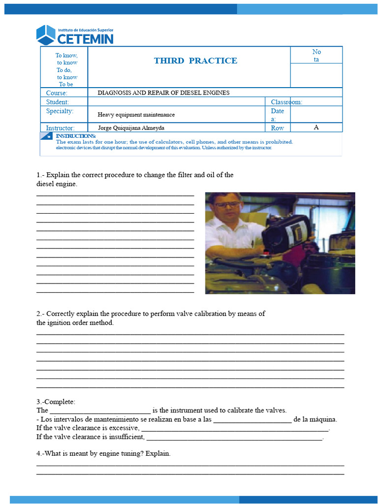 Third Practice A - Diagnosis and Repair of Engines | PDF | Diesel ...