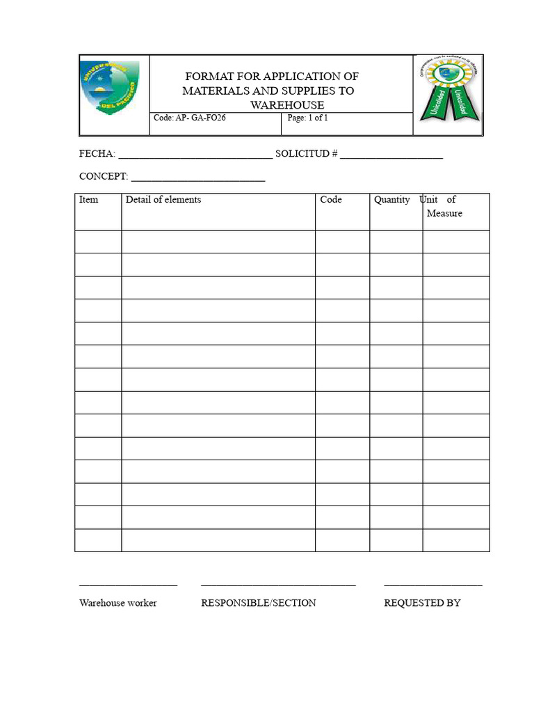 Materials Warehouse Request Form | PDF