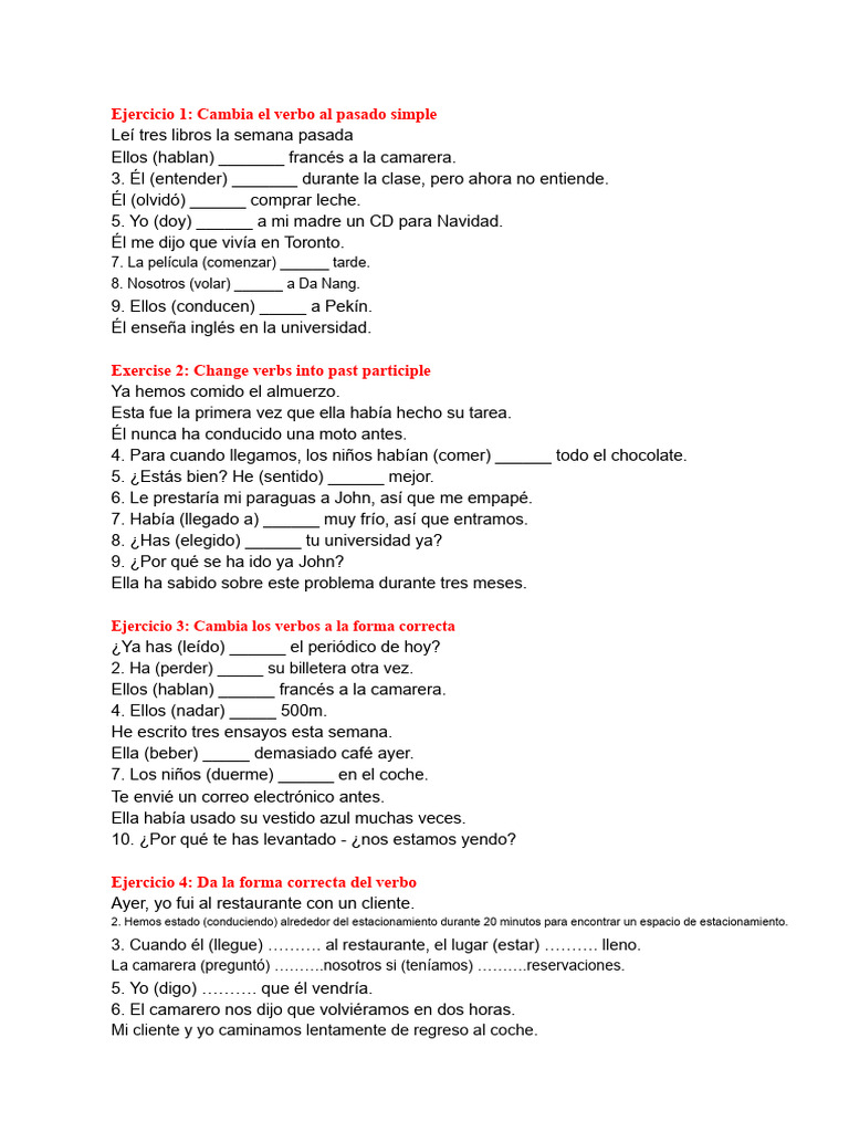 Verbo Irregular - Pasado Simple - Participio Pasado | PDF | Verbo