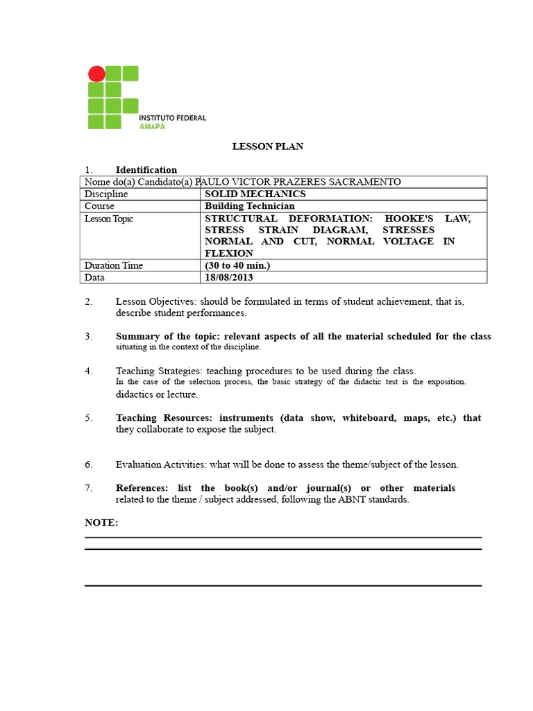 Model Lesson Plan | PDF | Lesson Plan | Deformation (Engineering)