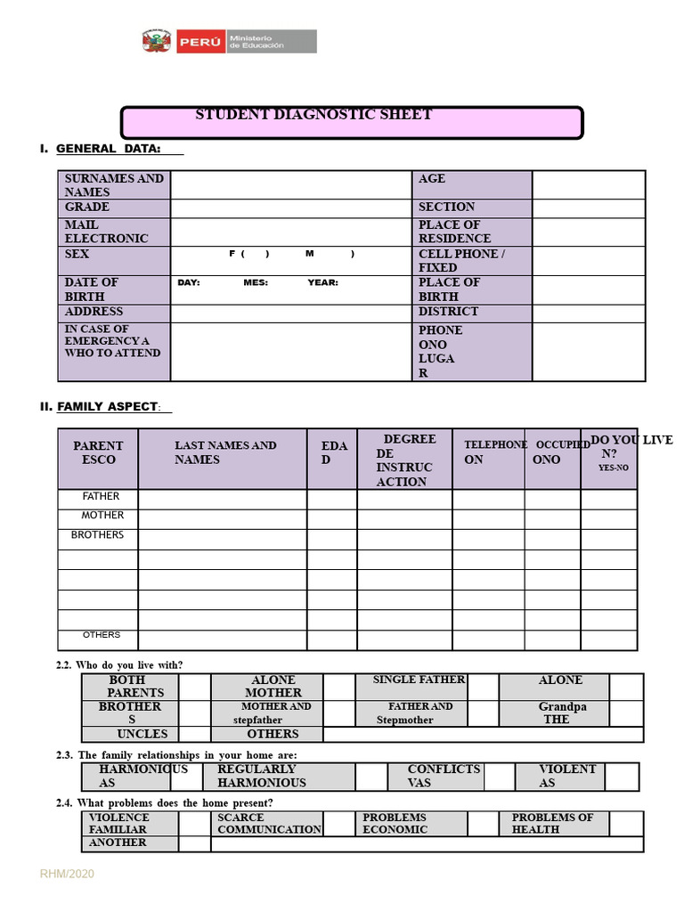 Student Diagnostic Sheet. | PDF