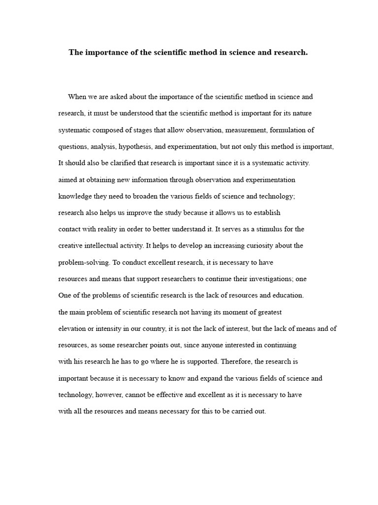 Essay On The Importance of The Scientific Method in Science and ...