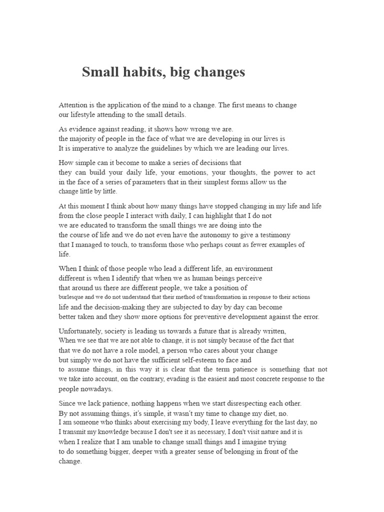 Small Habits, Big Changes | PDF | Thought | Cognitive Psychology