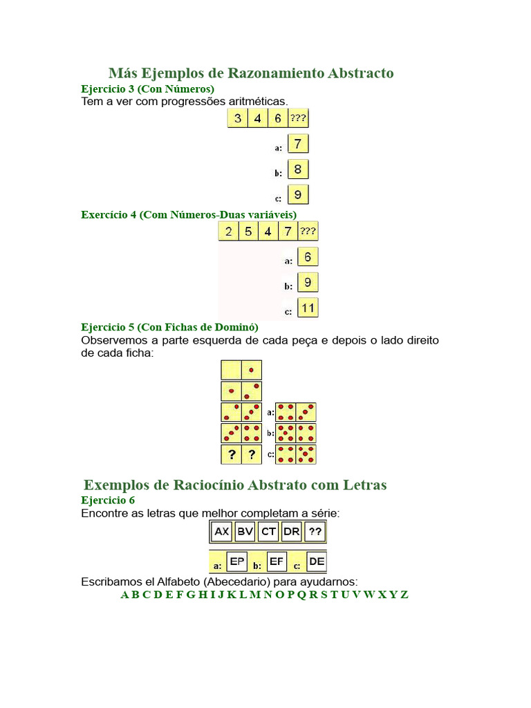 Exemplos de Raciocínio Abstrato | PDF | Sequência | Lógica