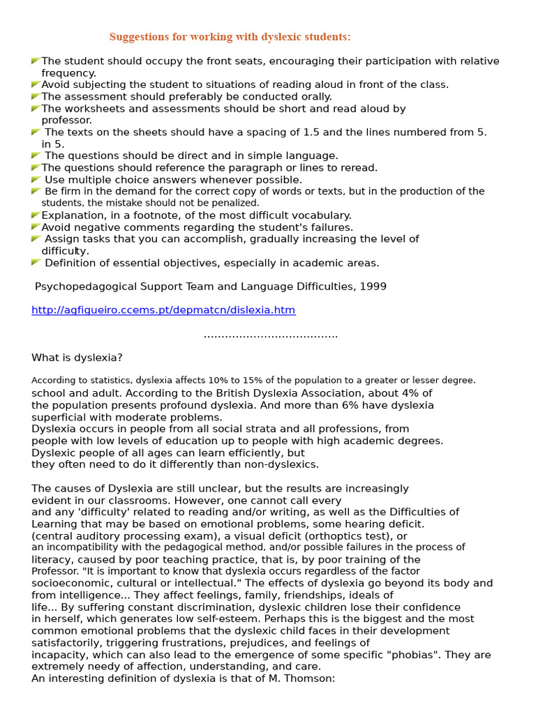 Suggestions For Working With Dyslexic Students | PDF | Dyslexia ...