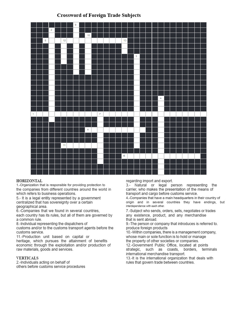 Foreign Trade Crossword Puzzle | PDF