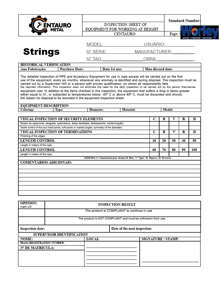 Equipment Inspection Sheet - Rope | PDF