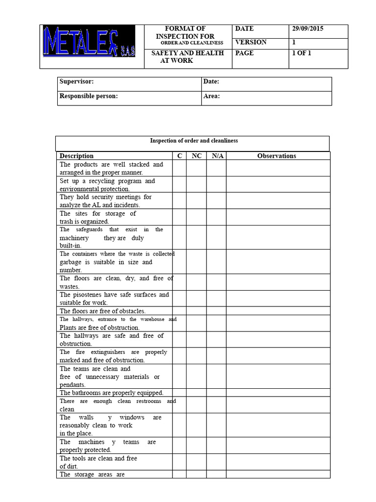 INSPECTION - FORMAT - FOR - ORDER - AND - CLEANLINESS (1) .Odt | PDF ...
