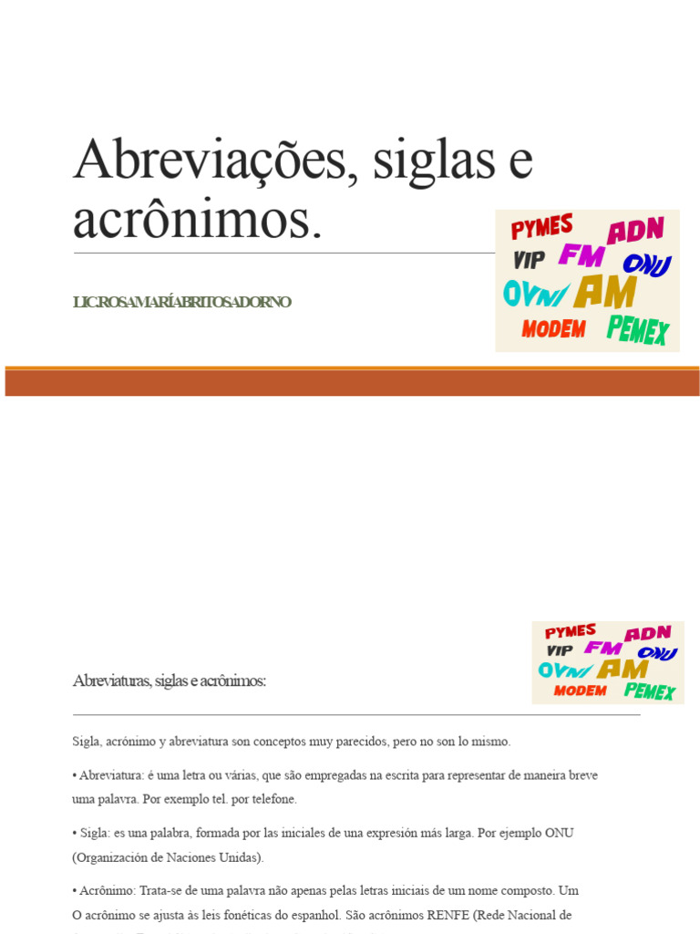 Abreviações, Siglas e Acrônimos Explicados | PDF | Acrônimo | Caixa ...