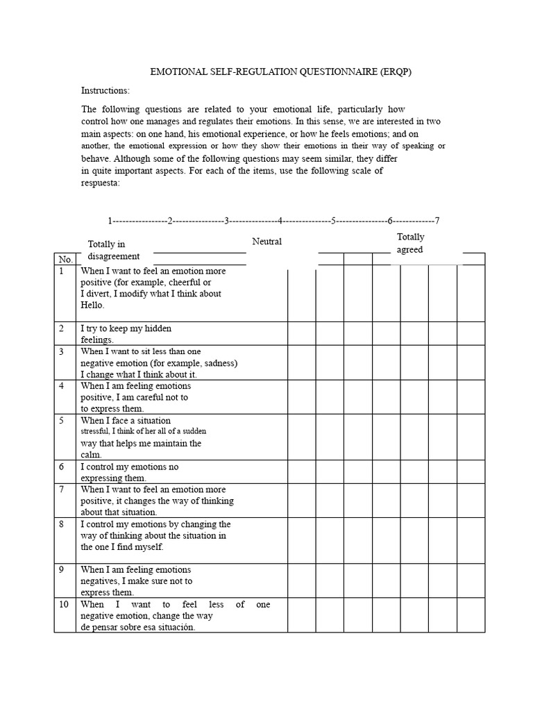 Emotional Self-Regulation Questionnaire | PDF