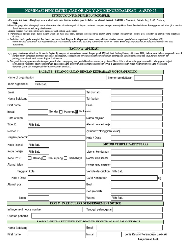 062_Lengkapi Secara Elektronik - AARTO07 | PDF