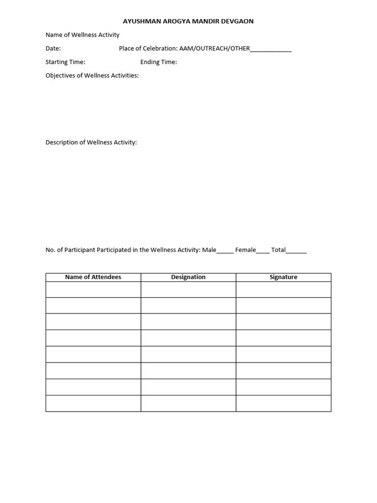 Wellness Activity Report Template | PDF